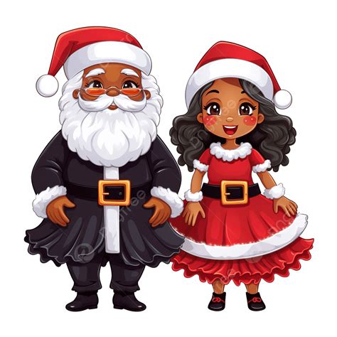 Black Santa And Mrs Claus Standing In Christmas Festival Design Vector