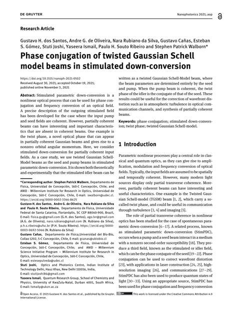Pdf Phase Conjugation Of Twisted Gaussian Schell Model Beams In Stimulated Down Conversion