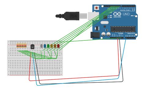 Circuit Design Tempature Meter With Lights Tinkercad