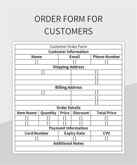 Customer Order Summary Form Excel Template And Google Sheets File For Free Download Slidesdocs