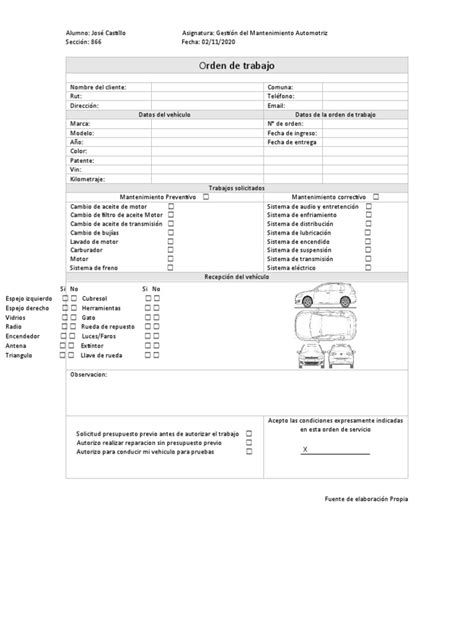 Orden De Trabajo Pdf Industria Automotriz Bienes Manufacturados