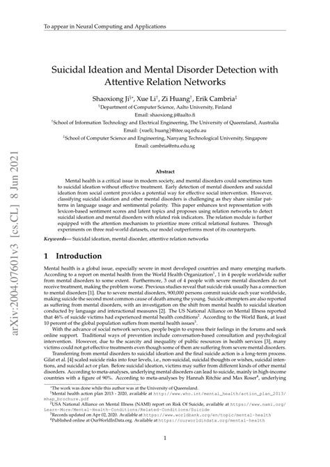 Pdf Suicidal Ideation And Mental Disorder Detection With Attentive Relation Networks