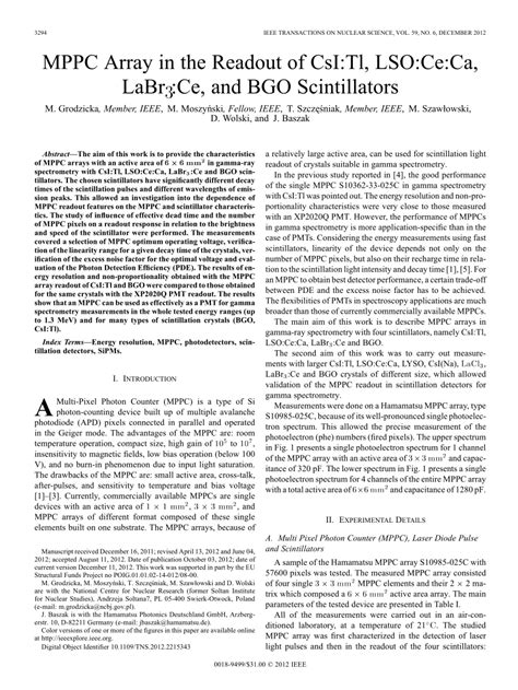 Pdf Mppc Array In The Readout Of Csitl Lsoceca Labr3ce And Bgo