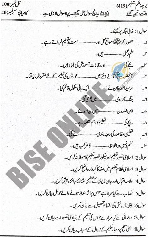 Aiou Ba Code 419 Education Past Papers Biseonlinepk