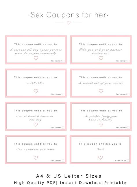 Sex Coupons For Her Naughty Coupons Instant Download Printable