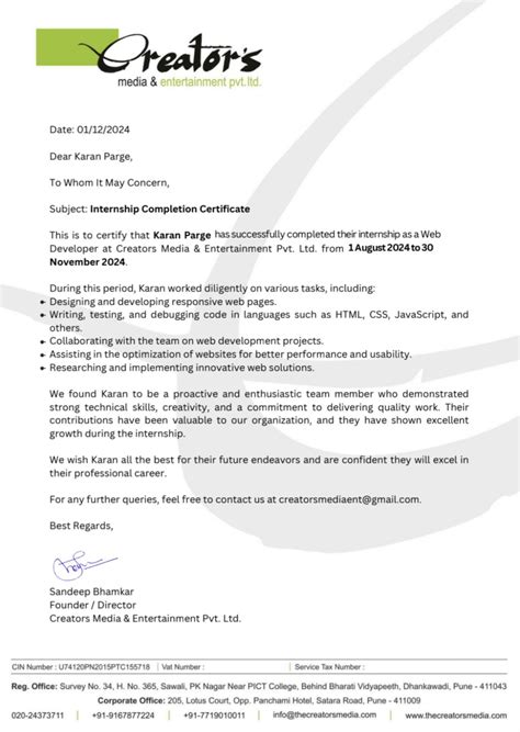 i am excited to share that i have successfully completed my internship