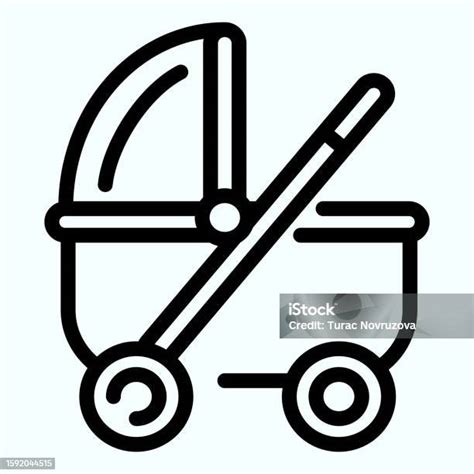 유모차 라인 아이콘입니다 어린이 유모차 벡터 그림은 흰색으로 분리되어 있습니다 어린이를 위해 디자인된 어린이 유모차 윤곽선