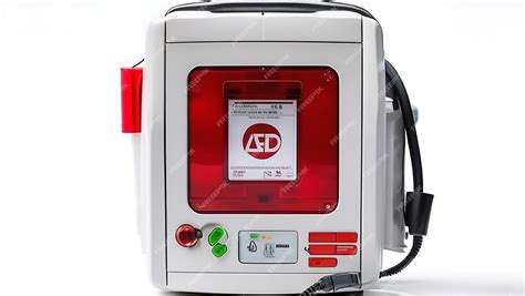 Photo Of Automatic External Defibrillator Aed Isolated On White Glossy Background Premium Ai