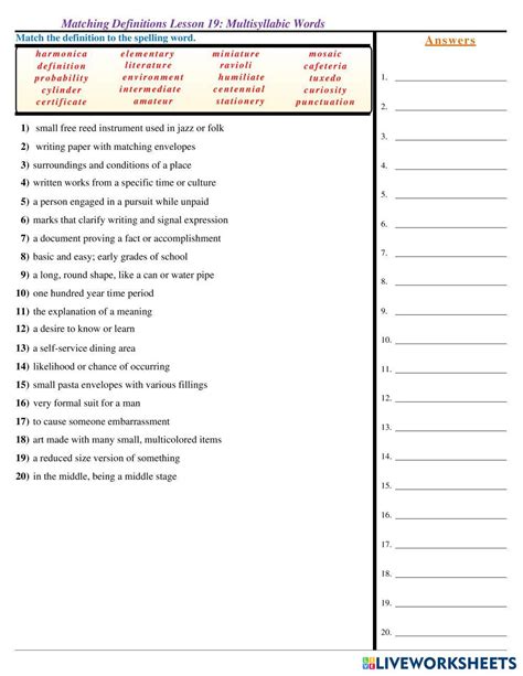 Lesson 19 Multisyllabic Words Live Worksheets