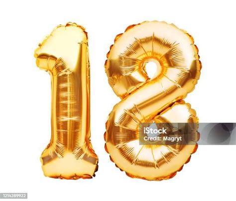 번호 18 흰색에 고립 된 황금 풍선으로 만든 18 18 헬륨 풍선 금 호일 번호 파티 장식 기념일 표지판 축 하 생일 카니발 0명에 대한 스톡 사진 및 기타 이미지