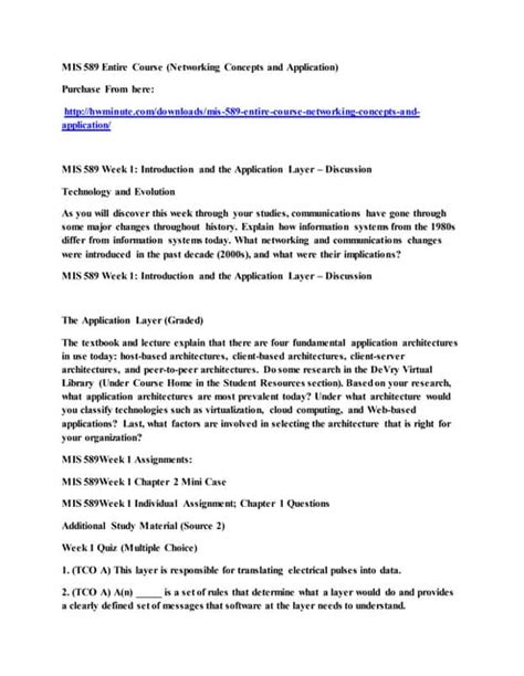 Mis 589 Entire Course Networking Concepts And Application Docx