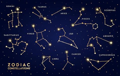 밤하늘에 빛나는 황금 별자리 프리미엄 벡터