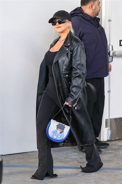 Christina Aguilera In Leather Shopping At Yves Saint Laurent In