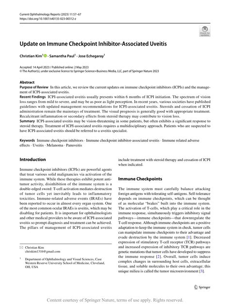 Update On Immune Checkpoint Inhibitor Associated Uveitis Request Pdf