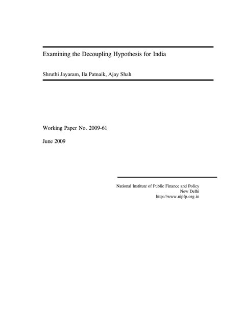 Pdf Examining The Decoupling Hypothesis For India