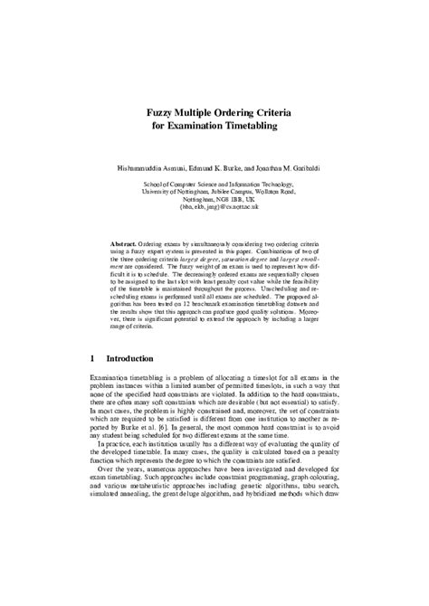 Pdf Fuzzy Multiple Ordering Criteria For Examination Timetabling Jonathan M Garibaldi