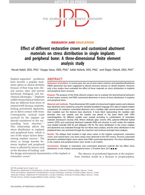 Pdf Effect Of Different Restorative Crown And Customized Abutment Materials On Stress