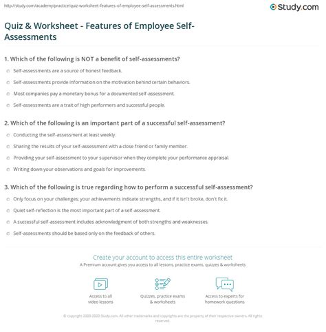Quiz And Worksheet Features Of Employee Self Assessments