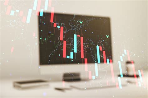 노트북 배경에 세계지도 홀로그램과 창조적 인 추상적 인 글로벌 위기 차트의 이중 노출 금융 위기 와 경기 침체 개념 0명에 대한 스톡 사진 및 기타 이미지 Istock