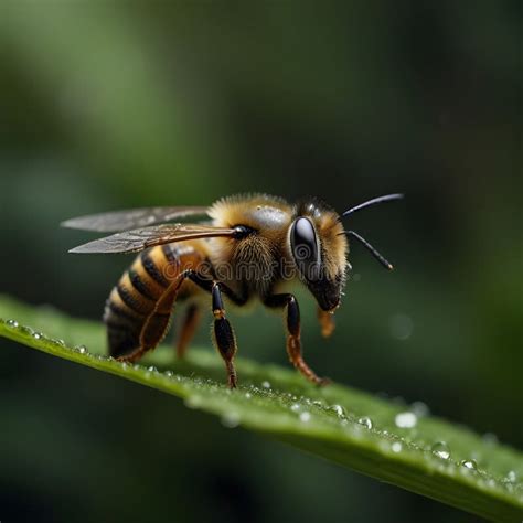 The Tiny World Of Bee Macro And Micro Photography With Dew Stock
