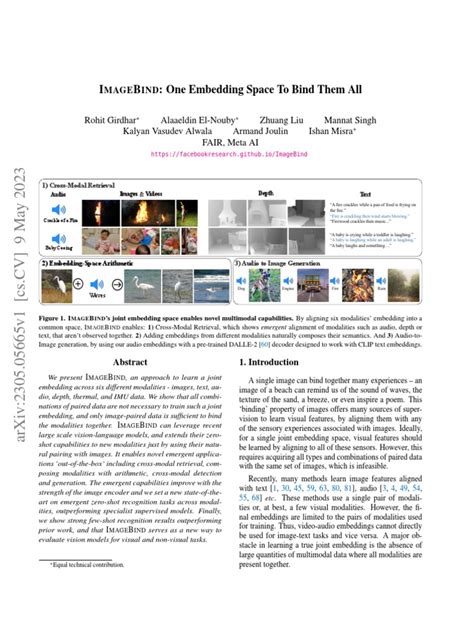 Imagebind One Embedding Space To Bind Them All Pdf Data