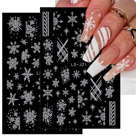 6 Sheets Snowflake Nail Art Stickers 3d Glitter Snowflake Nail Decals Winter