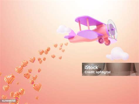 빈티지 핑크 비행기 심장 풍선입니다 사랑 개념의 평면 위치 그림입니다 오렌지 배경 고립 3d 렌더링 선물에 대한 스톡 사진 및 기타 이미지 Istock