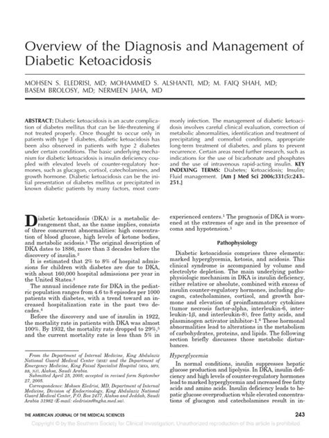Overview Of The Diagnosis And Management Of Diabetic Ketoacidosis Pdf