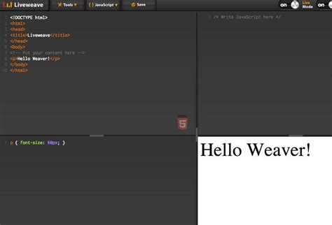 Liveweave Html Css And Javascript Playground For Web Designers