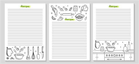 Cooking Recipe 3 Posters With Kitchen Utensils Outline Icon Empty Cookbook Pages For Homemade