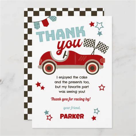 Race Car Themed Thank You Card Zazzle