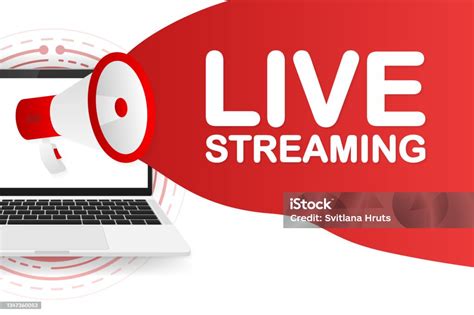 라이브 스트리밍 배너 템플릿입니다 메가폰을 사용한 마케팅 전단지 소매 프로모션 및 공지를 위한 템플릿입니다 벡터 그림입니다 서비스에 대한 스톡 벡터 아트 및 기타 이미지