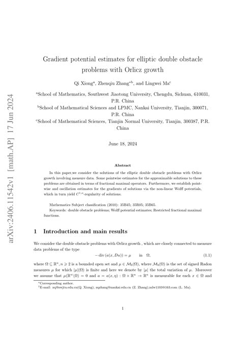 Pdf Gradient Potential Estimates For Elliptic Double Obstacle Problems With Orlicz Growth