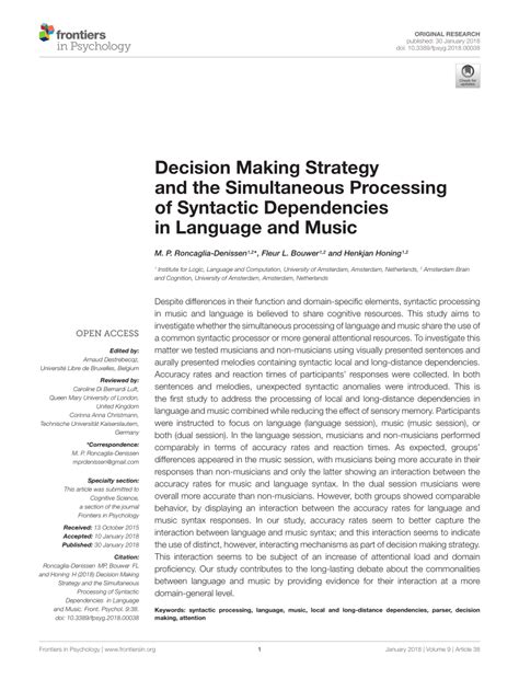pdf decision making strategy and the simultaneous processing of syntactic dependencies in