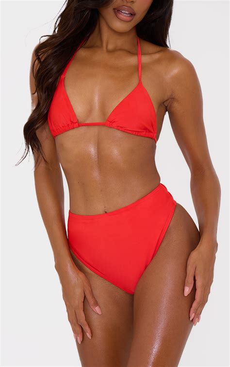 Red Mix And Match High Waist High Leg Bikini Bottoms Swimwear Prettylittlething
