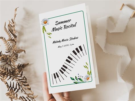 Editable Music Recital Program Brochure Template For Piano Recital Concert Printable Watercolour