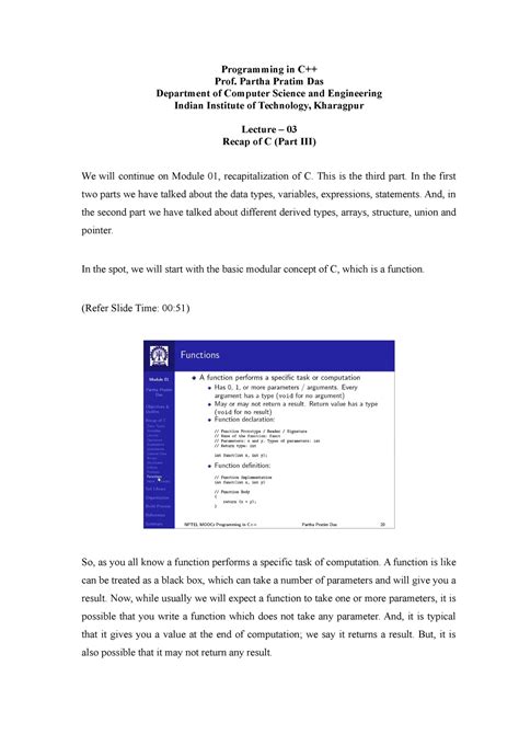 Lec 03 Module 01 Recap Of C Lecture 03 Programming In C Prof Partha Pratim Das