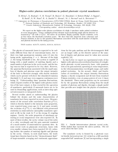 Pdf Higher Order Photon Correlations In Pulsed Photonic Crystal Nanolasers