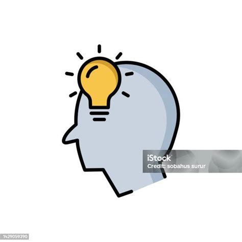 전구가 있는 헤드 라인 색상 아이콘입니다 새로운 아이디어의 개념 아이디어 생성 과정 편집 가능한 간단한 디자인 디자인 템플릿