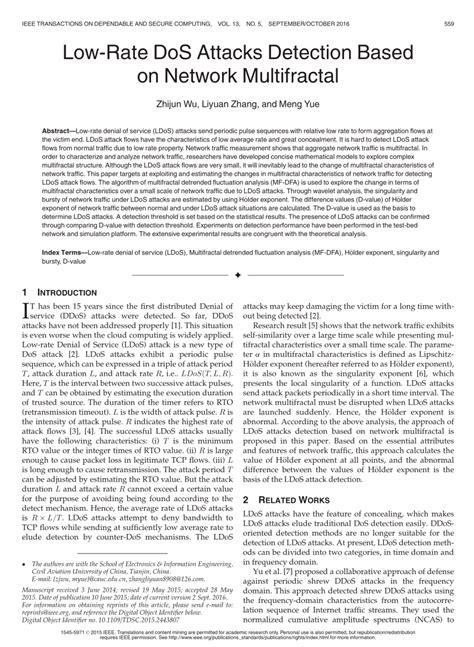 Pdf Low Rate Dos Attacks Detection Based On Network Multifractal