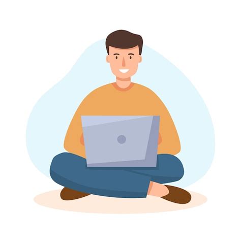 Premium Vector Man Using Laptop Freelance Concept