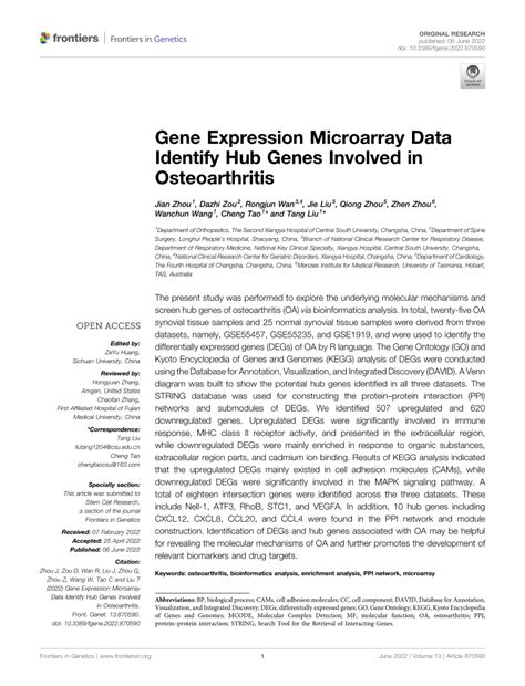 Pdf Gene Expression Microarray Data Identify Hub Genes Involved In