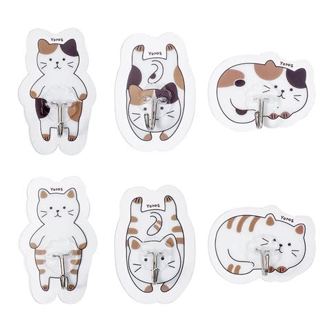 ช้อป ที่แขวนของเอนกประสงค์ ลายแมวน่ารัก พร้อมสติ๊กเกอร์ติดผนัง คละแบบ 6ชิ้น แพ็ค Simply