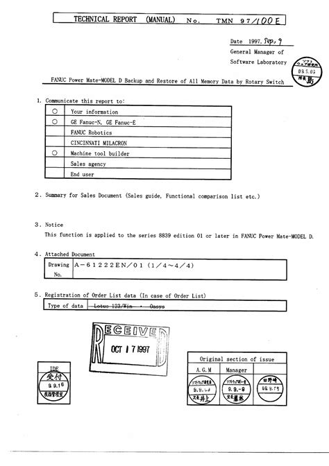 FANUC Power Mate MODEL D Backup And Restore Of AllMemory Date By Rotary Switch Additional Manual