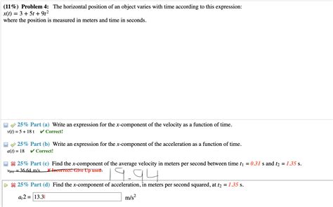 Solved Problem The Horizontal Position Of An Chegg Com