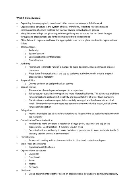 Management Week 5 Pre Work Week 5 Online Module Organising Is