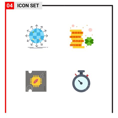 웹 및 모바일 응용 프로그램 지구에 대 한 4 개의 보편적인 평면 아이콘 설정 편물 프로세서 뉴스 Png 일러스트 및 벡터 에 대한 무료 다운로드 Pngtree