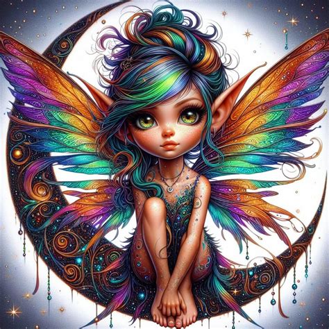 Solve Beautiful Pixie Sitting On A Crescent Moon Medium Graphitestyle Hyperrealism Jigsaw