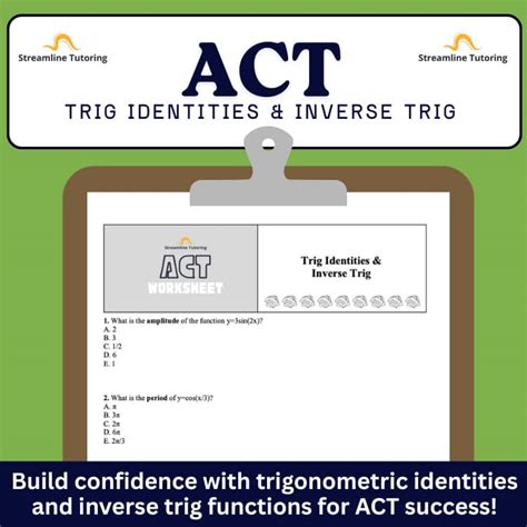 Act Trig Identities And Inverse Trig Worksheet By Streamline Tutoring