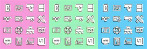 set line ui or ux design planning strategy concept crossed ruler and pencil keyboard website